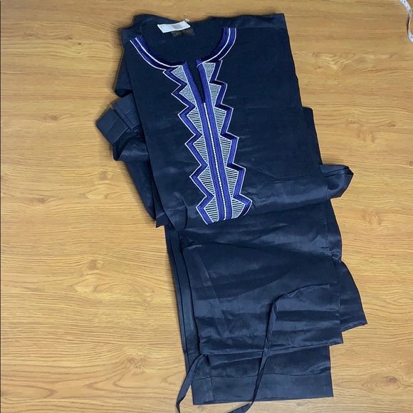 Suits & Blazers | Two Piece Long Sleeve Navy Blue African Suit Xxl ...